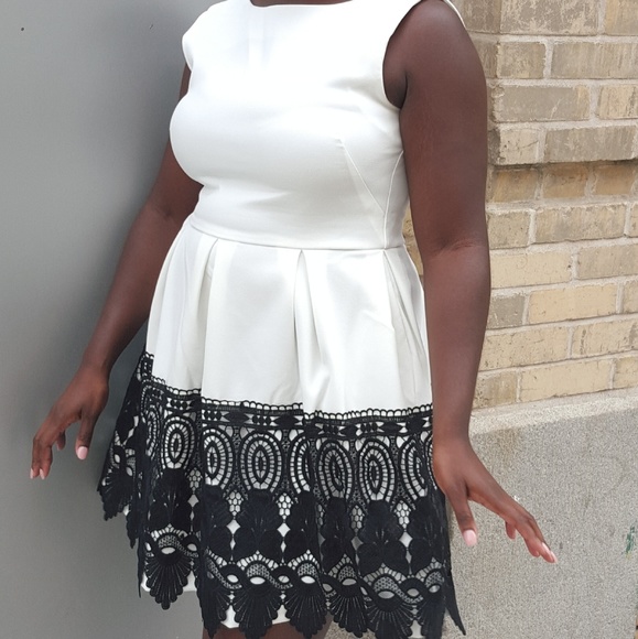 ASOS | Dresses | Closet Pleated Skater Dress W Contrast Lace Appli ...